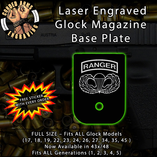 Airborne Ranger Jump Wings Engraved Aluminum Glock Magazine Base Plates