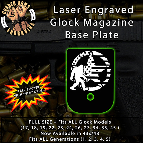 Big Foot Star Flag Engraved Aluminum Glock Magazine Base Plates