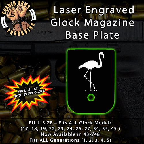 Flamingo Engraved Aluminum Glock Magazine Base Plates