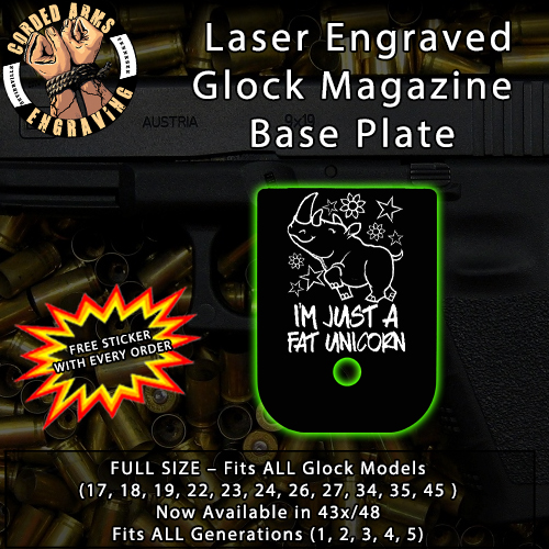 Fat Unicorn Engraved Aluminum Glock Magazine Base Plates