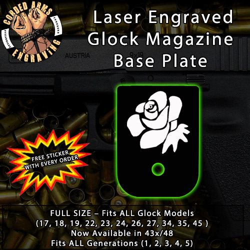 Rose Engraved Aluminum Glock Magazine Base Plates