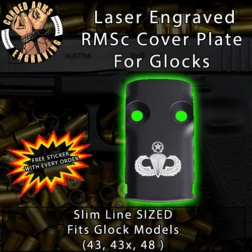 Master Parachutist Badge Laser Engraved RMSc Cover Plate for Glock 43 ...