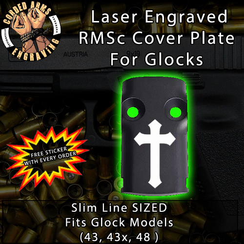 Christian Cross Laser Engraved RMSc Cover Plate for Glock 43, 43x, 48