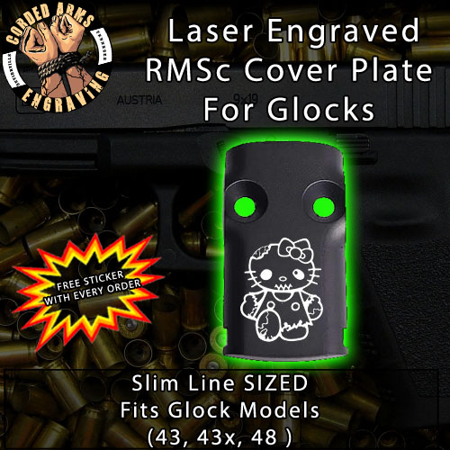 Zombie Hello Kitty Laser Engraved RMSc Cover Plate for Glock 43, 43x, 48