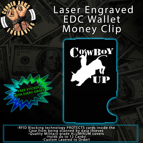Bull Rider Laser Engraved EDC Money Clip Credit Card Wallet