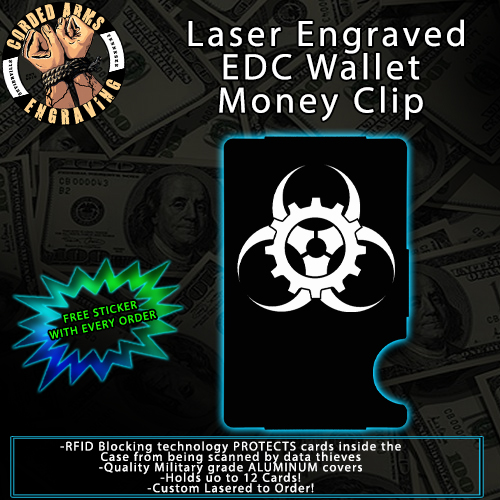 Biohazard Punk Gears Laser Engraved EDC Money Clip Credit Card Wallet