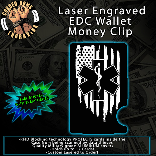 EMS Flag Laser Engraved EDC Money Clip Credit Card Wallet