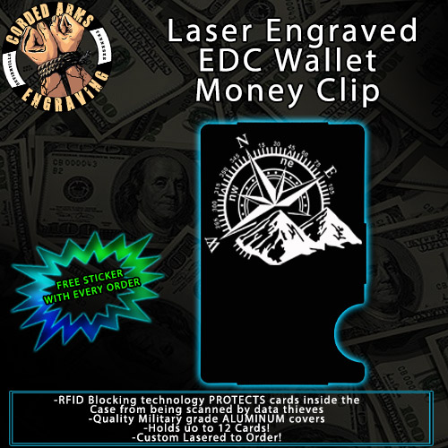 Compass Laser Engraved EDC Money Clip Credit Card Wallet